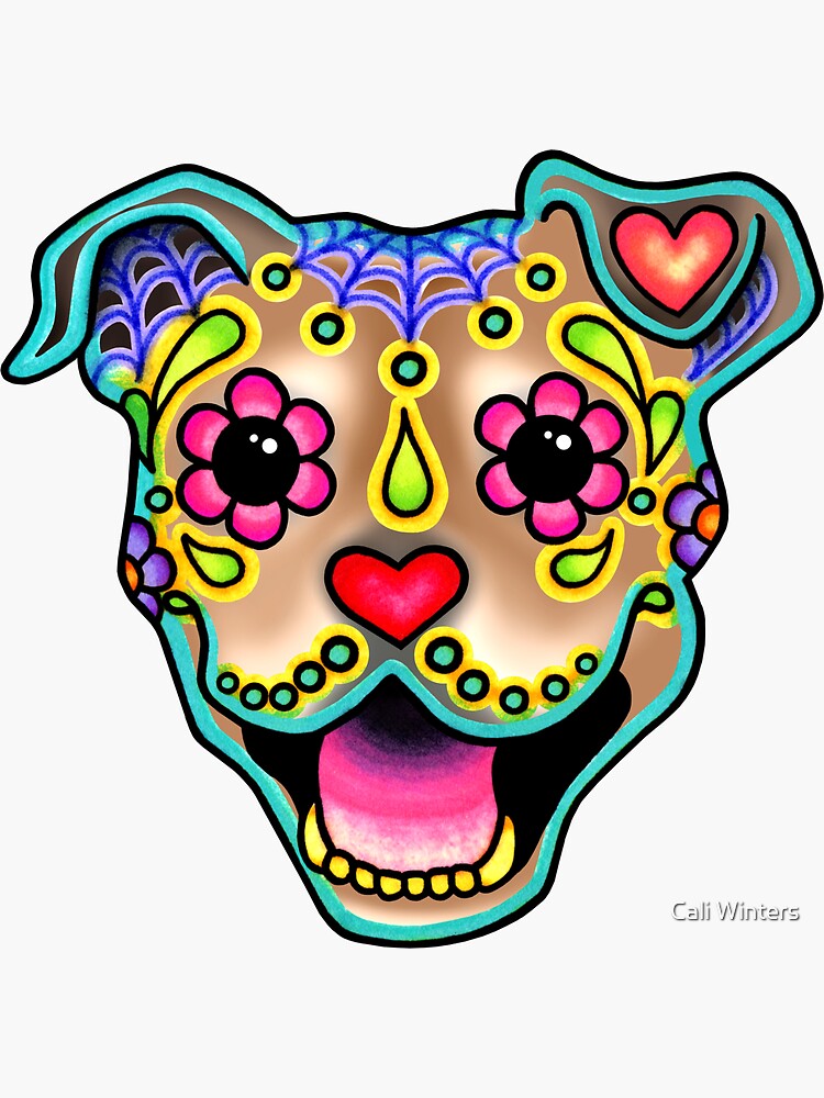 "Smiling Pit Bull in Fawn - Day of the Dead Happy Pitbull - Sugar Skull ...