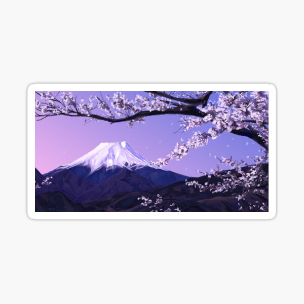 "Mount Fuji Cherry Blossoms" Sticker for Sale by SlayerAnims | Redbubble