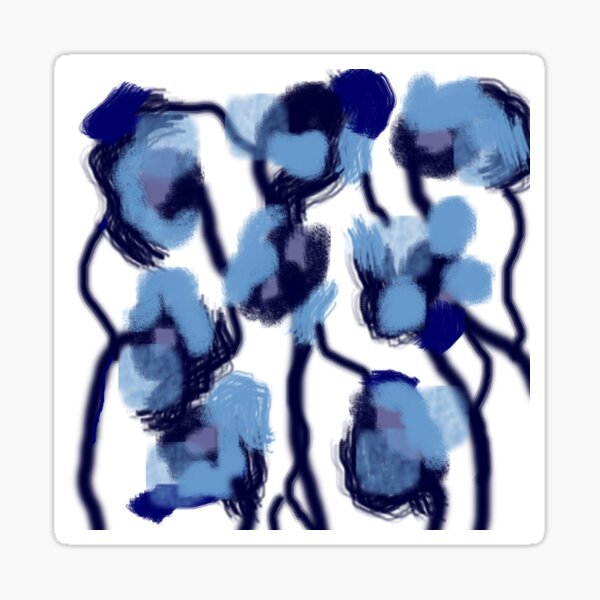 "FLORAL BLUE AND NAVY BLUE ABSTRACT SURREAL FLOWER DESIGN " Sticker by ...