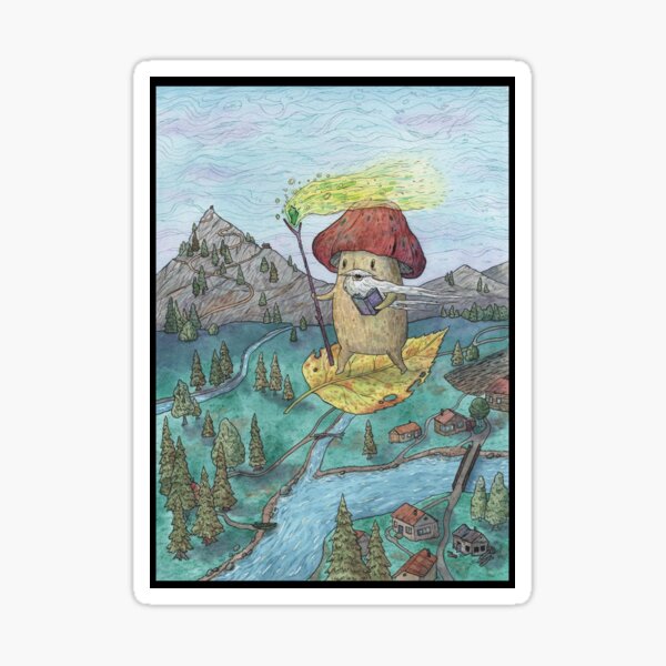 "Flying Mushroom wizard poster" Sticker for Sale by RedFootedBooby ...