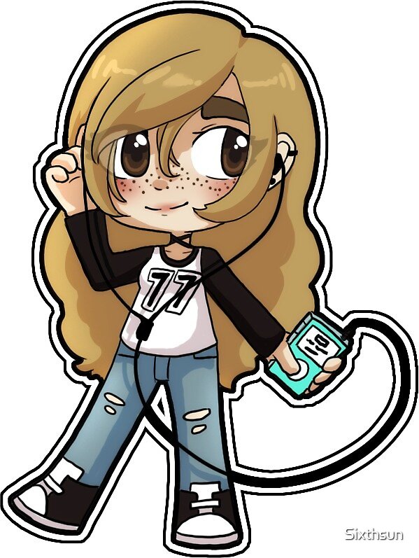 "Blonde Freckled Chibi Girl with Music Player" by Sixthsun | Redbubble