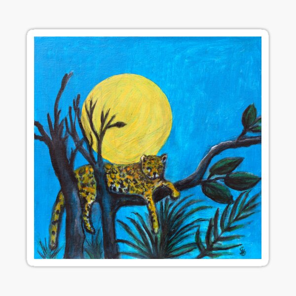 "African leopard under a full moon" Sticker for Sale by Mila-Mawu ...
