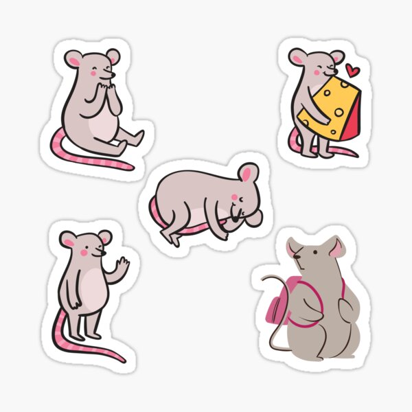 "Cute and Funny Grey Rat with Emotions and Daily Activities Sticker ...