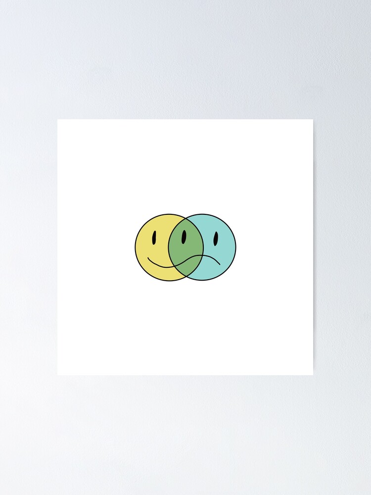 "Sad but happy, blue yellow and green emotions smiley face" Poster by ...