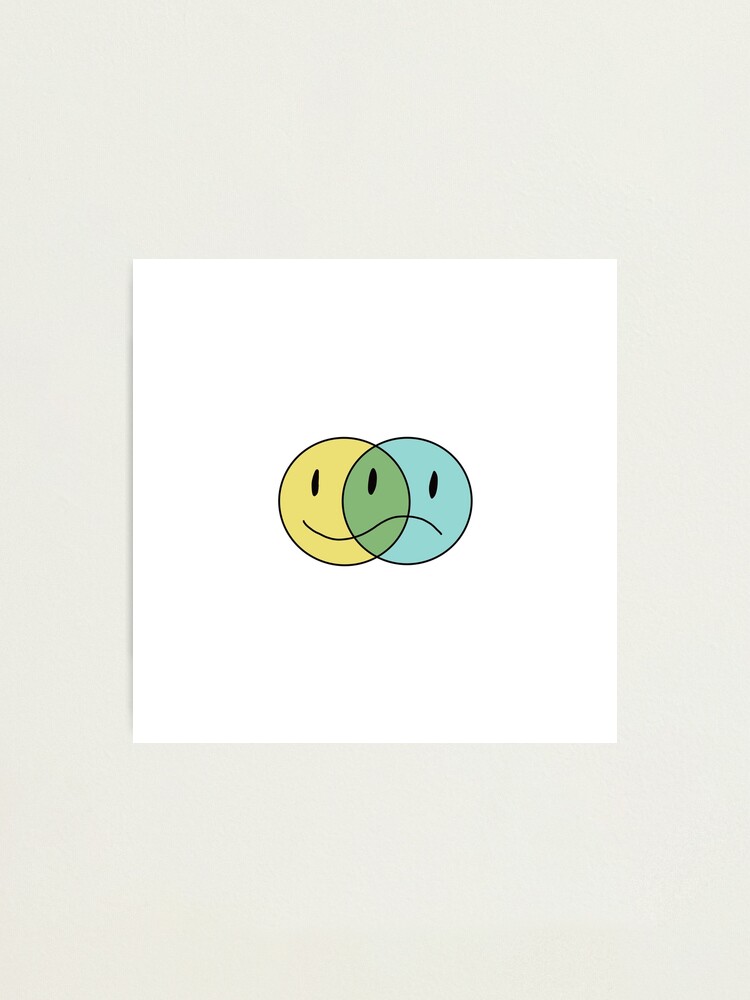 "Sad but happy, blue yellow and green emotions smiley face ...