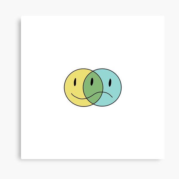 "Sad but happy, blue yellow and green emotions smiley face" Canvas ...