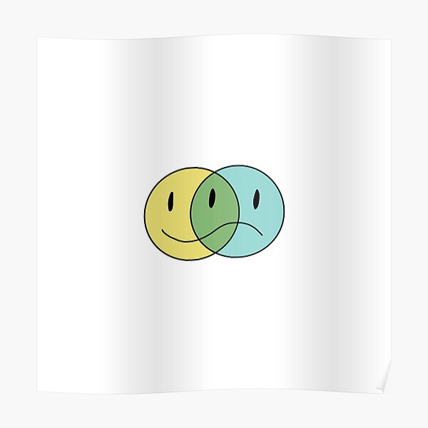 "Sad but happy, blue yellow and green emotions smiley face" Poster by ...