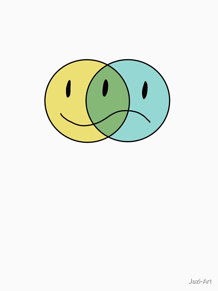 "Sad but happy, blue yellow and green emotions smiley face" T-shirt for ...