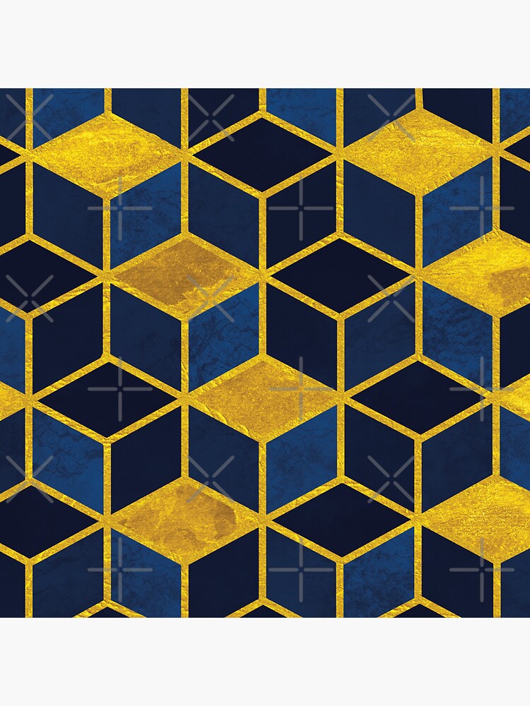 "Royal Blue and gold hexagonal cube geometric pattern" Sticker for Sale ...