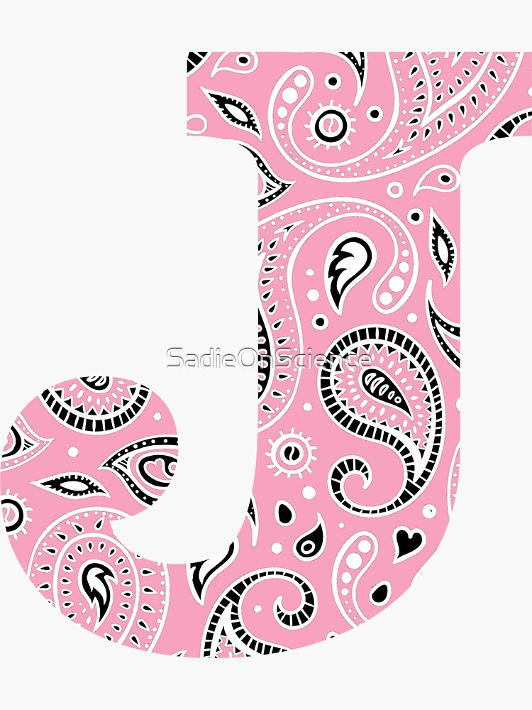 "Letter J Pink Bandana Paisley Monogram" Sticker for Sale by ...