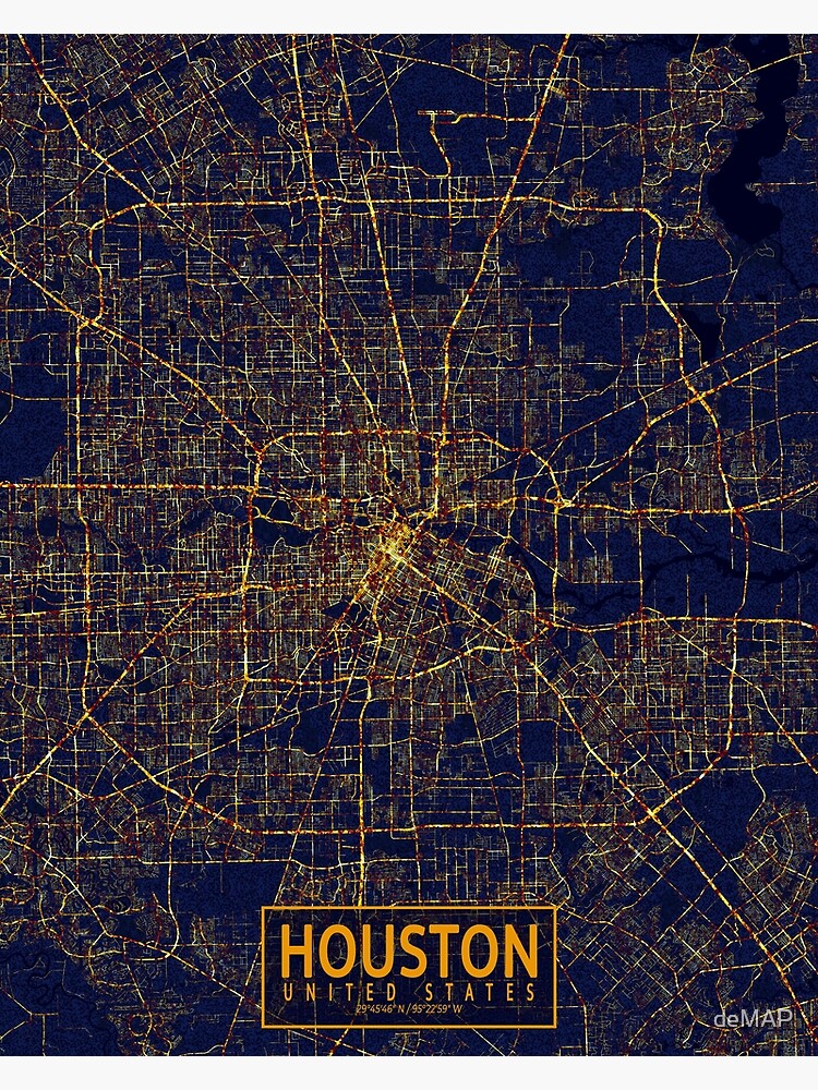 "Houston, Texas, USA Map - City At Night" Poster for Sale by deMAP ...