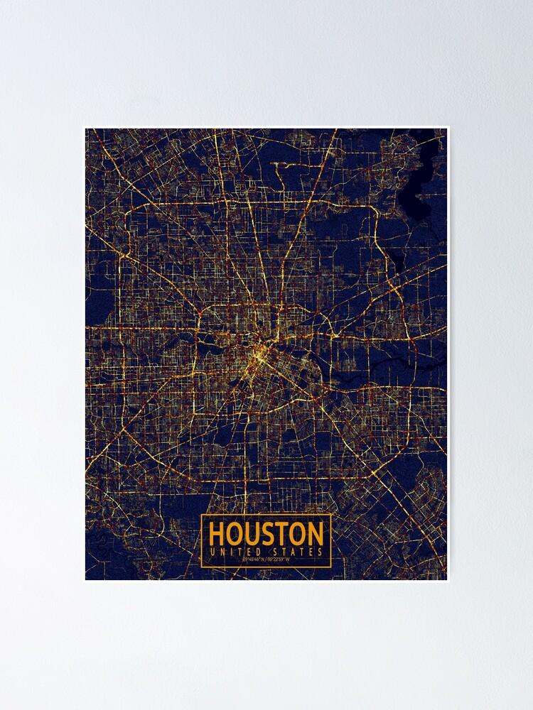 "Houston, Texas, USA Map - City At Night" Poster for Sale by deMAP ...
