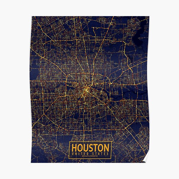 "Houston, Texas, USA Map - City At Night" Poster for Sale by deMAP ...