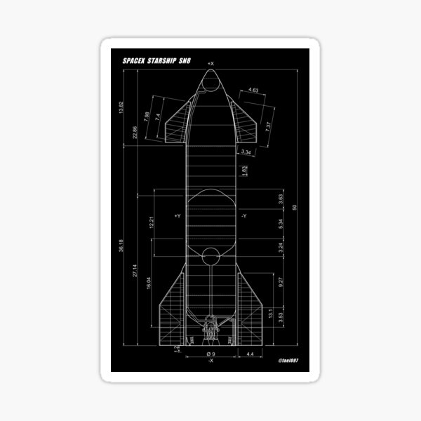 "Starship SN8 Blueprint (black)" Sticker for Sale by fael097 | Redbubble