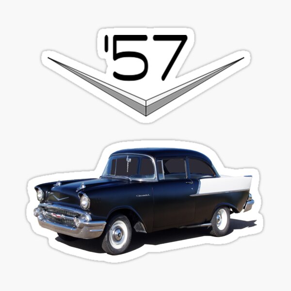 "57 Chevy with Chromework Logo - Shirts, Stickers, Prints" Sticker for ...