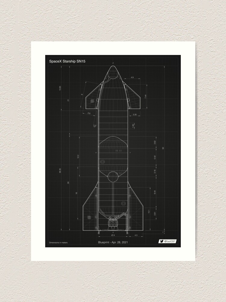 "Starship SN15 Blueprint (dark)" Art Print for Sale by fael097 | Redbubble