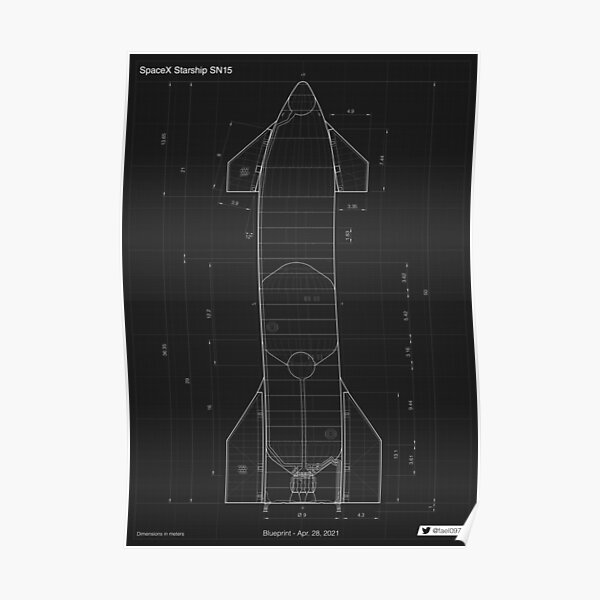 "Starship SN15 Blueprint (dark)" Poster for Sale by fael097 | Redbubble