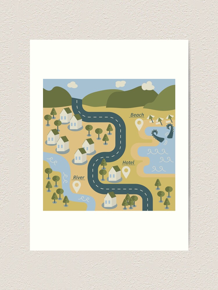 "Stylish cartoon landscape map" Art Print by CutieBlue | Redbubble
