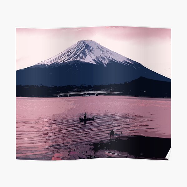 Póster «Monte Fuji Vaporwave Lago Ashinoko Sunset | Paisaje japonés» de ...