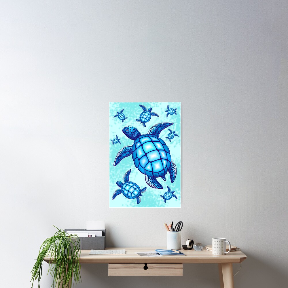 "Sea Turtle Blue and Turquoise" Poster by BluedarkArt | Redbubble
