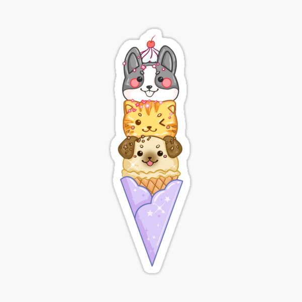 "Animal Ice-cream - Dog and Cat Sticker" Sticker for Sale by Mushiimoo ...