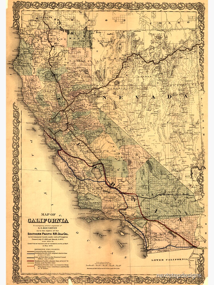"California State Map, 1876 by Colton" Sticker by nextstepdesigns ...