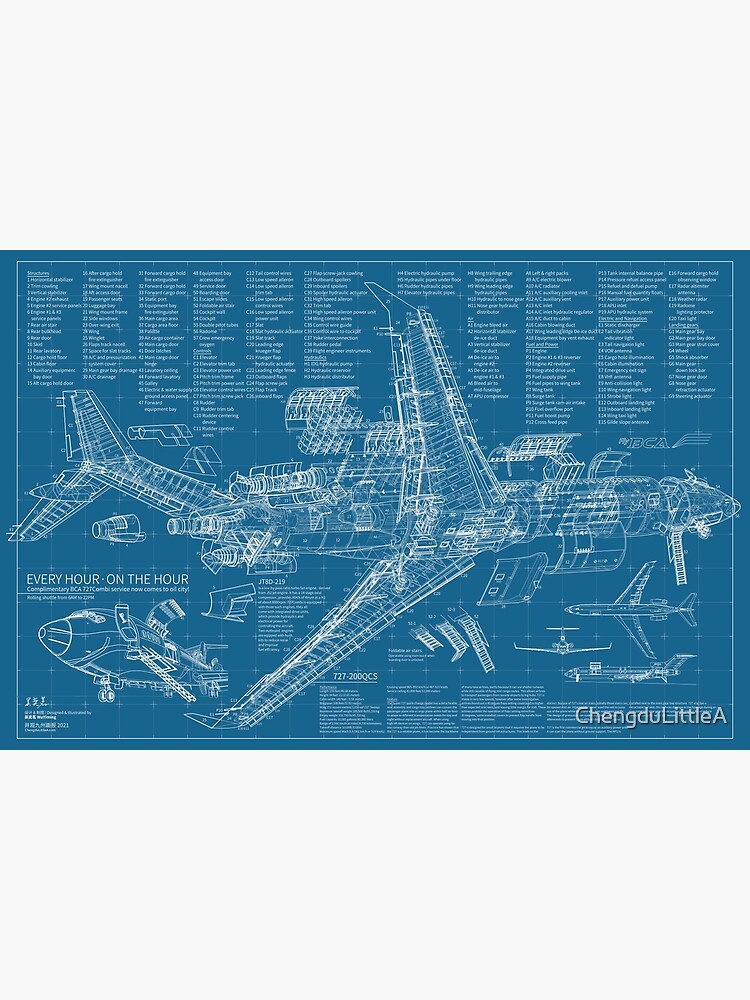 "Boeing 727 Cutaway Drawing Blueprint" Photographic Print by ...