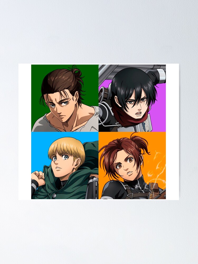 "Eren, Mikasa, Armin, Sasha Icon SnK" Poster by xxsoraXIII | Redbubble