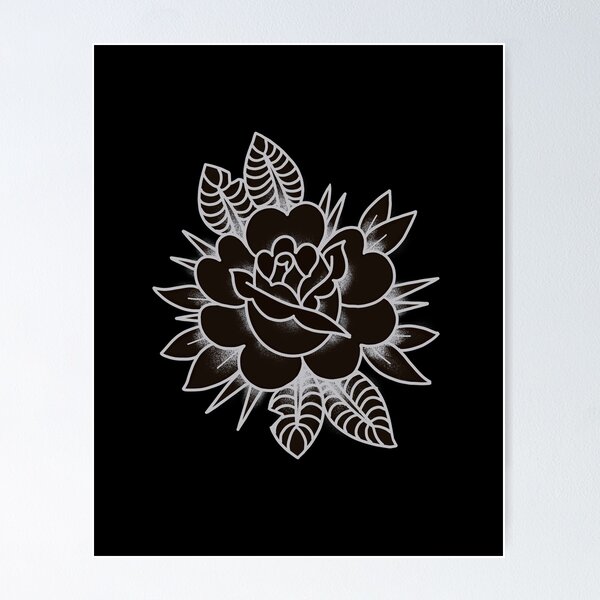 "Traditional Black Rose" Poster by Rebel Digital Dog | Redbubble