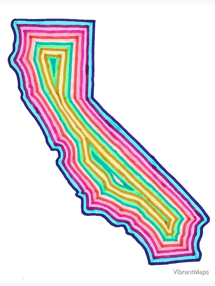 "Stylized Hand-Drawn Map of California" Sticker for Sale by VibrantMaps ...