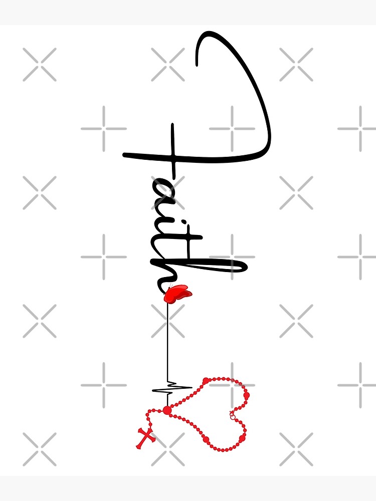 "Faith Vertical with Butterfly Heartbeat Rosary Cross" Poster for Sale ...