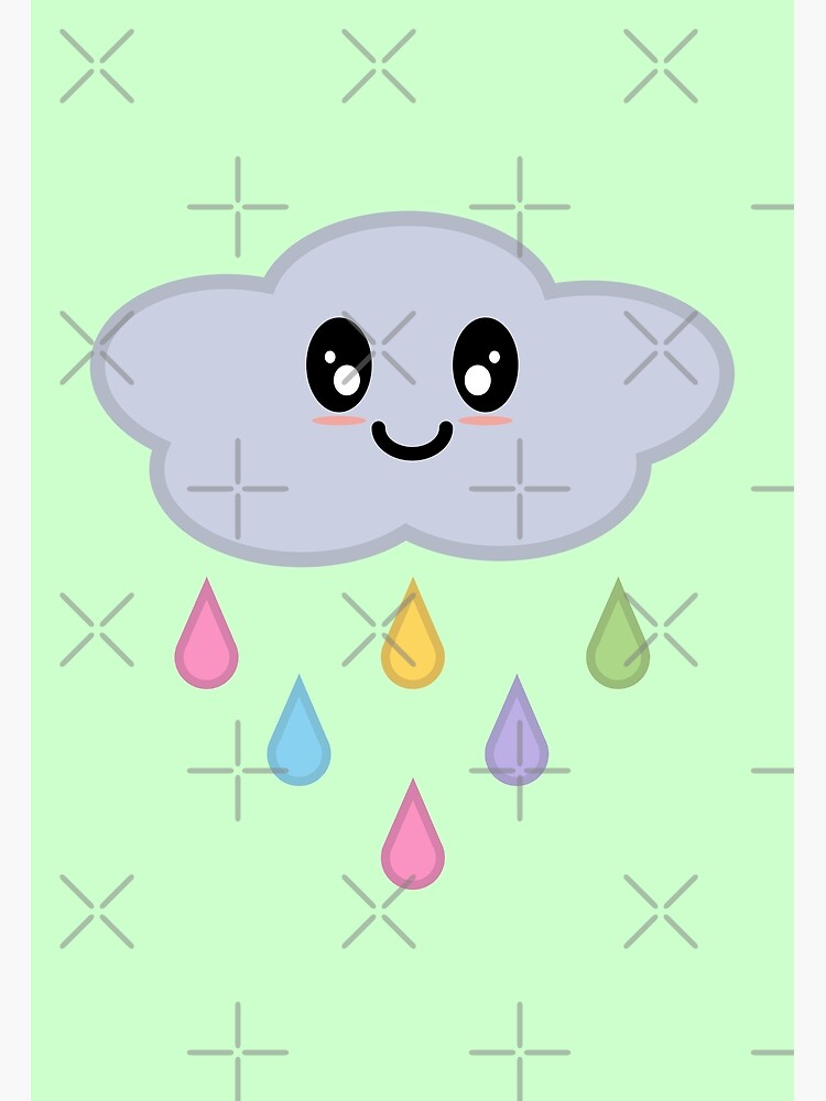 "Kawaii Cute Rainbow Raindrop Rain Cloud in Green " Poster for Sale by ...