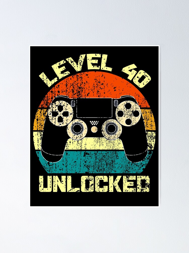 "LEVEL 40 UNLOCKED Retro Vintage Gift/ 40th birthday gift/ 40 years old ...