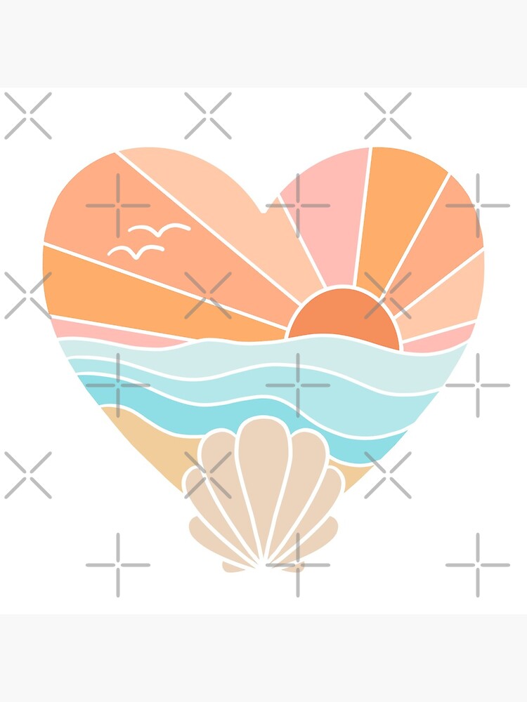 "Ocean and seashell heart - white outline" Art Print for Sale by ...