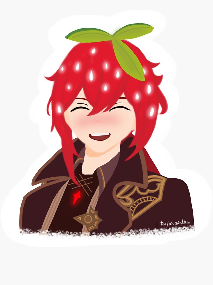 "genshin impact diluc sticker strawberry" Sticker for Sale by kellaz ...