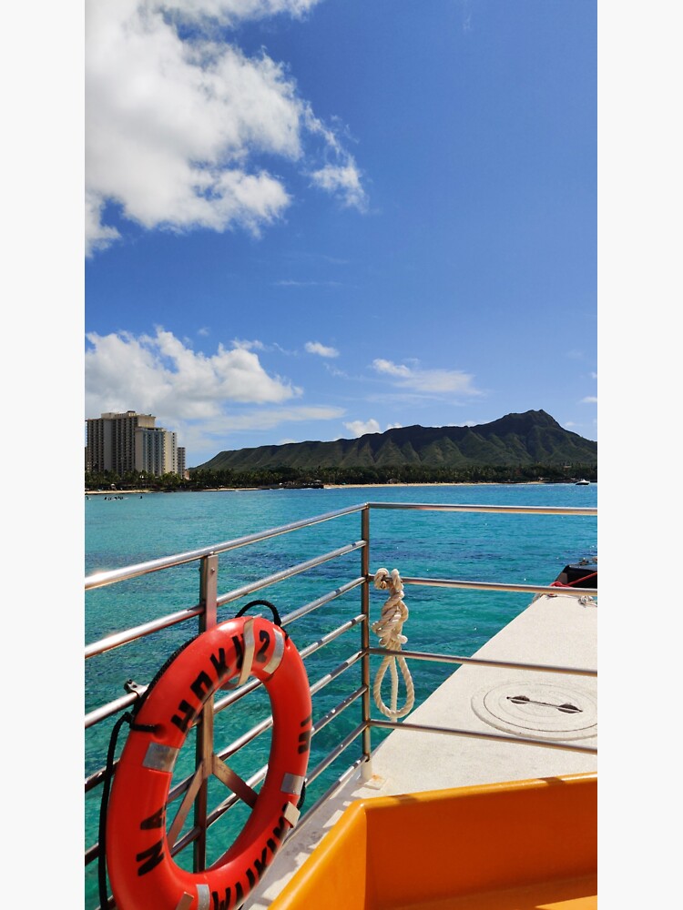 "Waikiki beach Diamond head" Sticker by Tminimalist | Redbubble