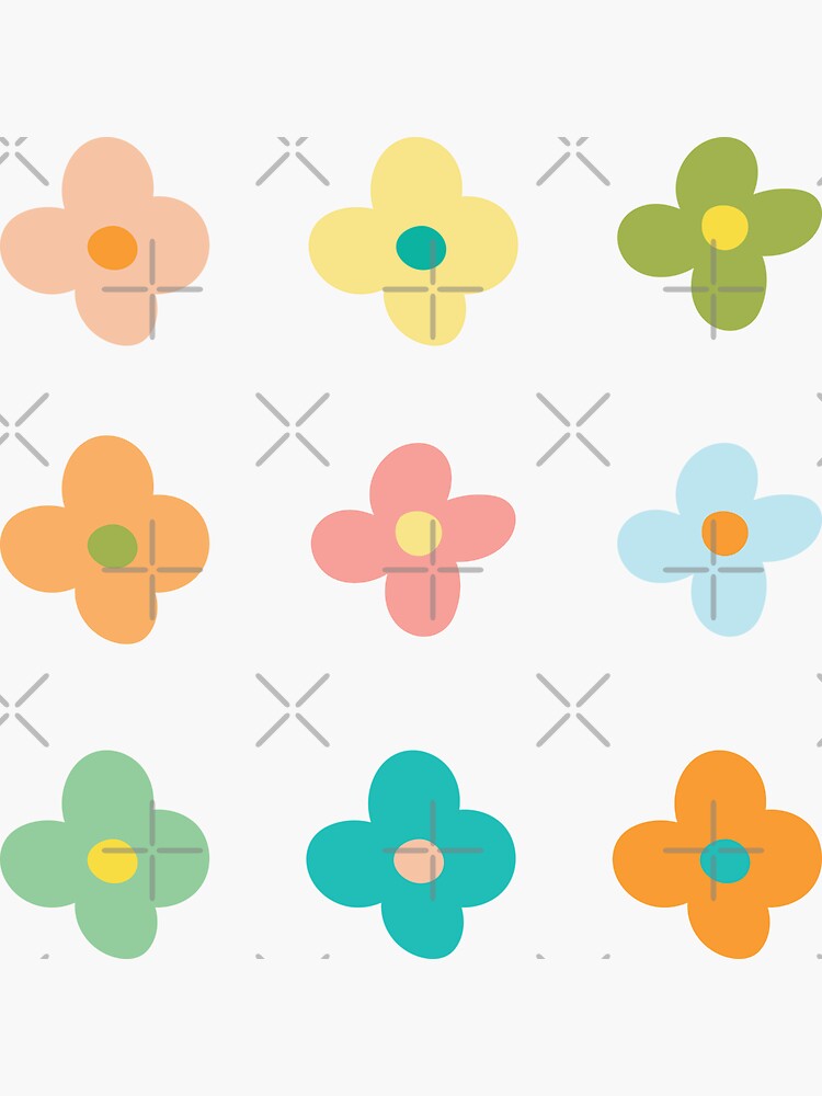 "Groovy colorful spring small flowers boho indie floral sticker pack ...