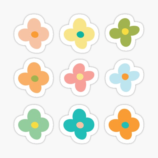 "Groovy colorful spring small flowers boho indie floral sticker pack ...