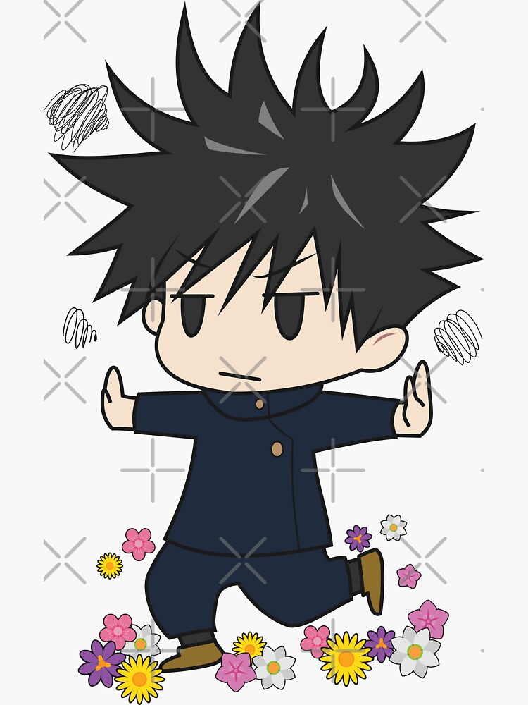 "Jujutsu Kaisen Fushiguro Megumi Chibi with Flowers" Sticker by ChibiCheems | Redbubble