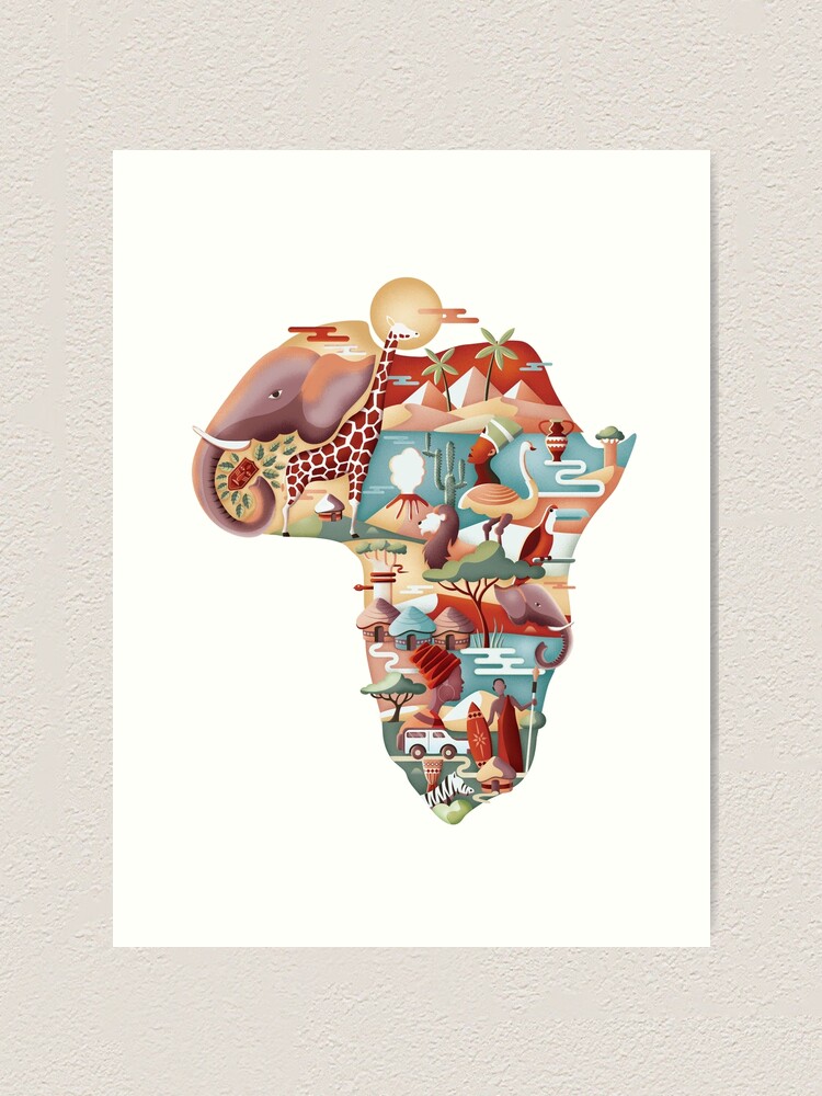 "African map wildlife & culture collage" Art Print for Sale by ...