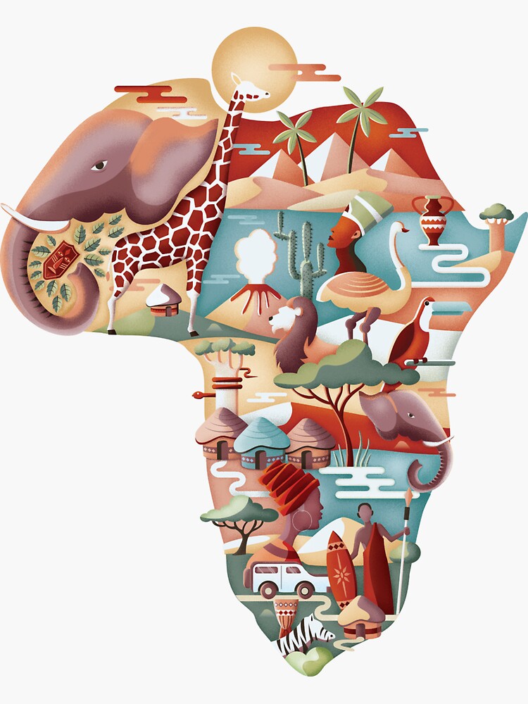 "African map wildlife & culture collage" Sticker for Sale by TIWdesigns ...