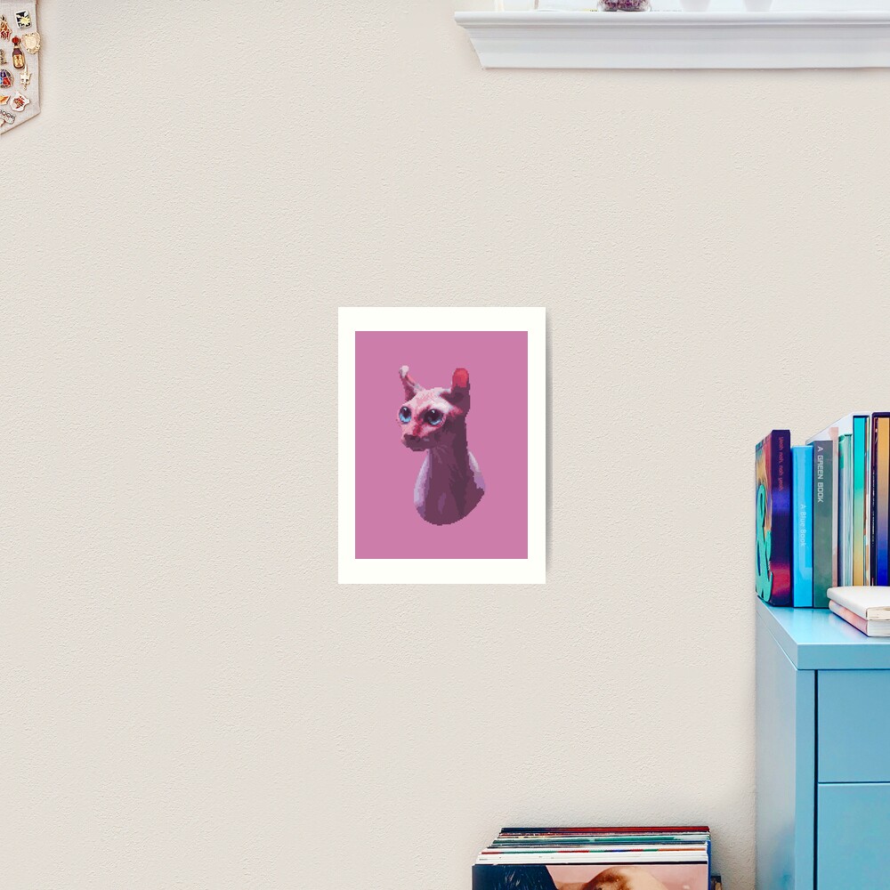 "purple sphynx cat head pixel art" Art Print for Sale by ...