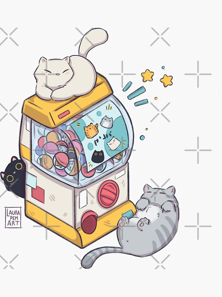 "Gashapon cats vending machine" Sticker for Sale by LauraPemArt | Redbubble