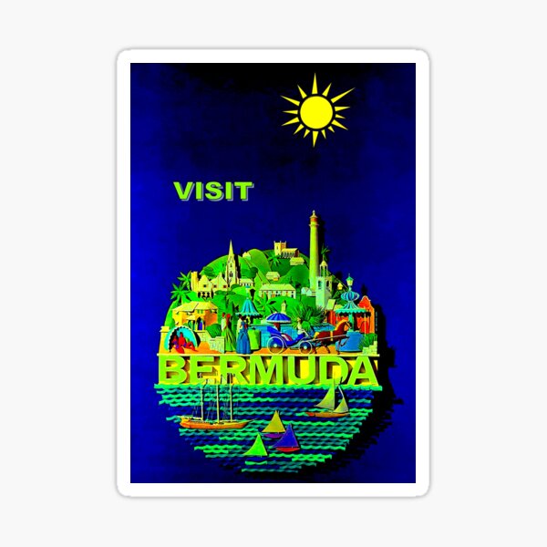 ""BERMUDA" Vintage Travel Advertising Print" Sticker by posterbobs ...