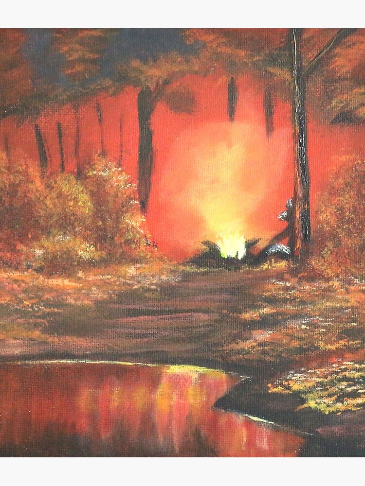 "Camping Art, Campfire Art inspired by Bob Ross" Art Print by kitslam ...