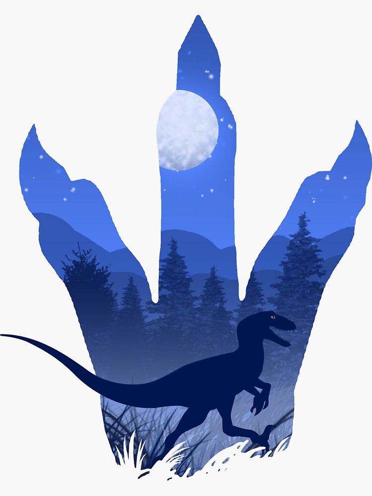 "Utahraptor Dinosaur at Night • Blue" Sticker for Sale by FalconArt ...