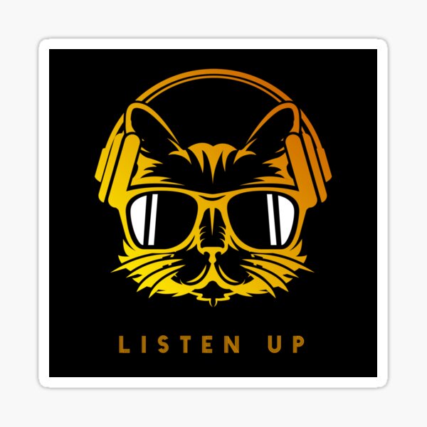 "Cat listening to music" Sticker for Sale by FinesseCraft | Redbubble