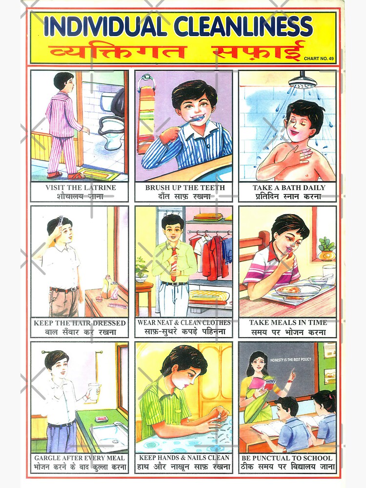 "Illustrated Chart From India - INDIVIDUAL CLEANLINESS Rare Vintage ...