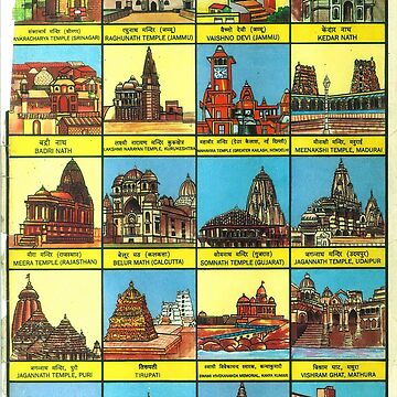 "Vintage Illustrated Chart From India - TEMPLES OF INDIA Rare Vintage ...