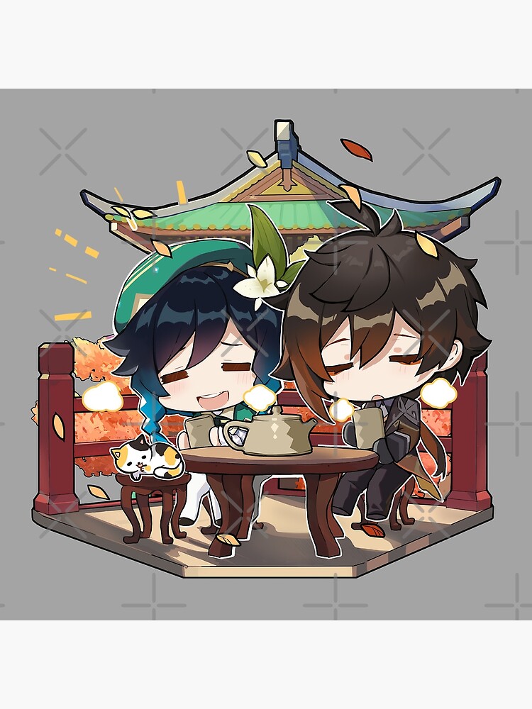 "Genshin Impact - Chibi Venti And Zhongli Archon - Official Artwork ...